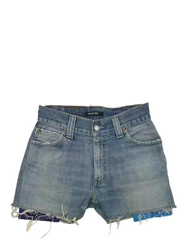 HTC LOS ANGELES Bandana-insert Frayed Denim Shorts - Blue