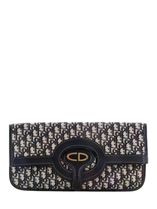 Dior Fold Over Oblique Canvas Clutch Bag - Blue