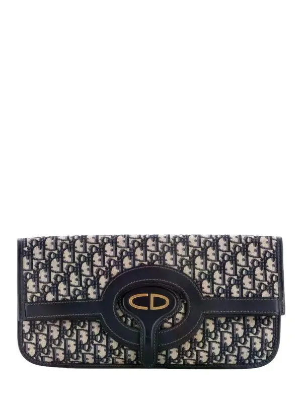 Dior Fold Over Oblique Canvas Clutch Bag - Blue