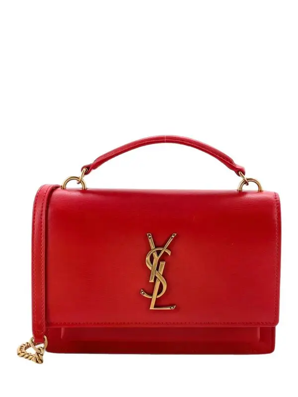 Saint Laurent Sunset Top Handle Chain Wallet Leather Crossbody Bag - Red