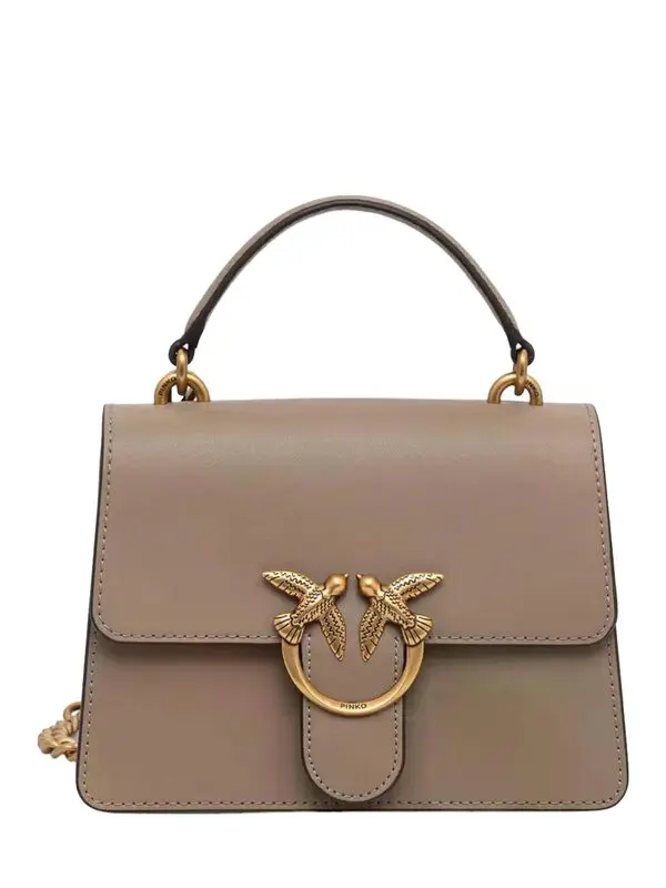 Pinko Mini Love Leather Handbag With Love Birds Plaque - Neutrals