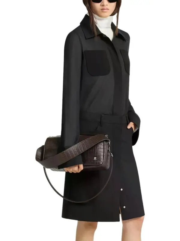 COURREGES Croc-embossed Shoulder Bag - Brown