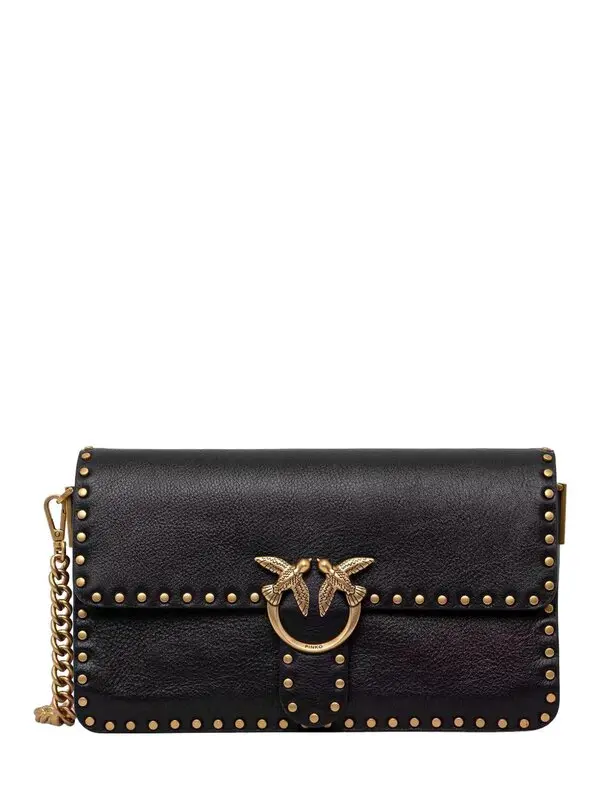 Pinko Love Birds-hardware Stud-embellished Leather Crossbody Bag - Black