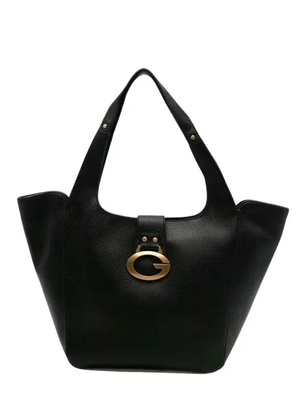 Guess Logo-plaque Pebbled-leather Tote Bag - Black