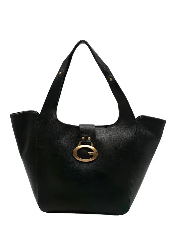 Guess Logo Plaque Pebbled Leather Tote Bag - Black
