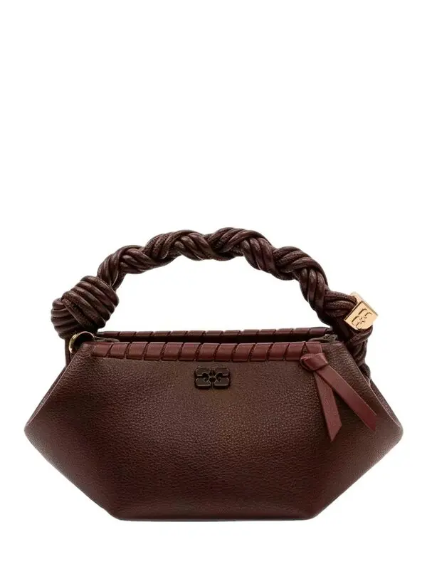GANNI Mini Bou Braided Leather Tote Bag - Brown