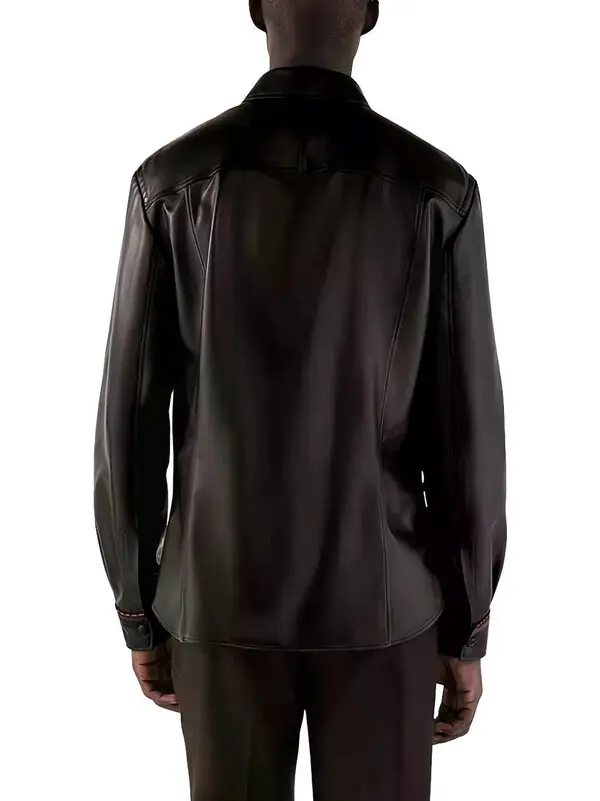 FERRAGAMO Contrast-stitch Leather Jacket - Brown