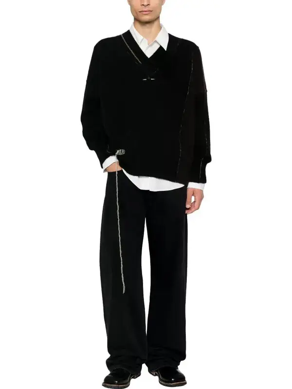 Isabel Benenato Distressed V-neck Sweater - Black