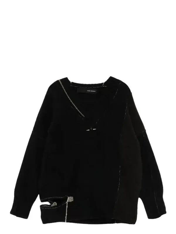 Isabel Benenato Distressed V-neck Sweater - Black