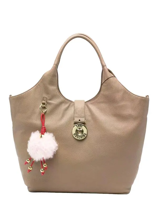 Moschino Pebbled Pompom-charm Tote Bag - Neutrals