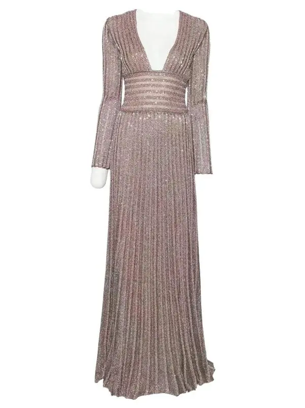 Missoni Sequin-embellished Pleated Maxi Dress - Brown