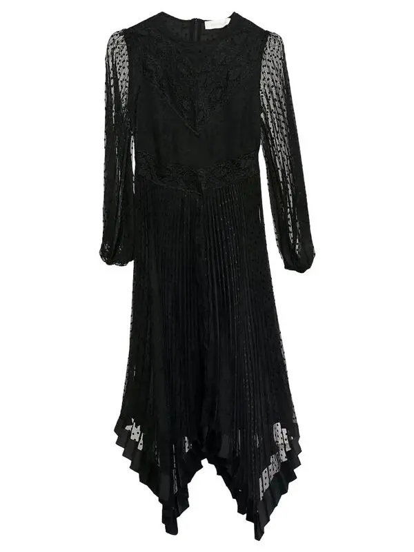 Zimmermann Lace-panel Pleated Midi Dress - Black