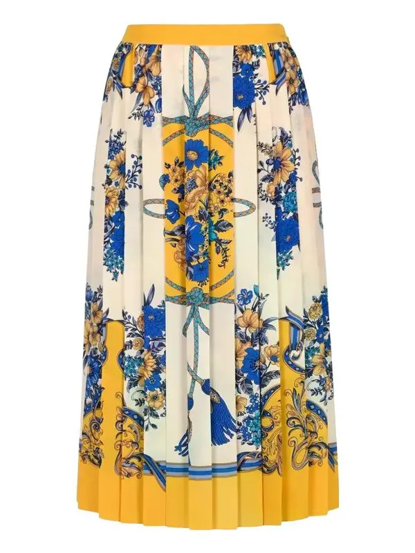 Gucci Printed Silk Pleated Midi Skirt - Neutrals