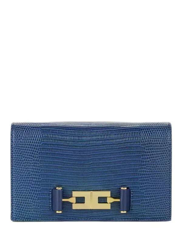 Elisabetta Franchi Shoulder Bag With Groumette Chain And Lizard Print - Blue