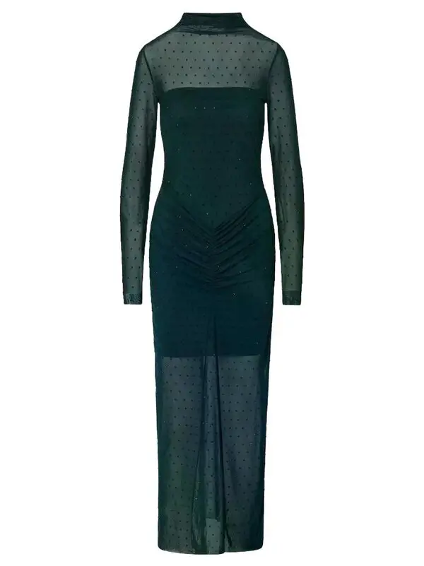 Liu Jo Long Sleeve Rhinestone Embellished Tulle Gown - Green