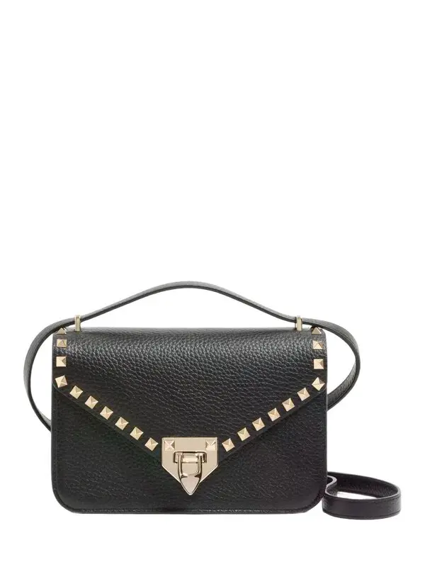 Valentino Garavani Garavani Rockstud Small Shoulder Bag In Grainy Calfskin - Black
