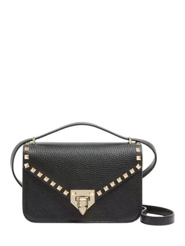 Valentino Garavani Rockstud Small Shoulder Bag In Grainy Calfskin - Black