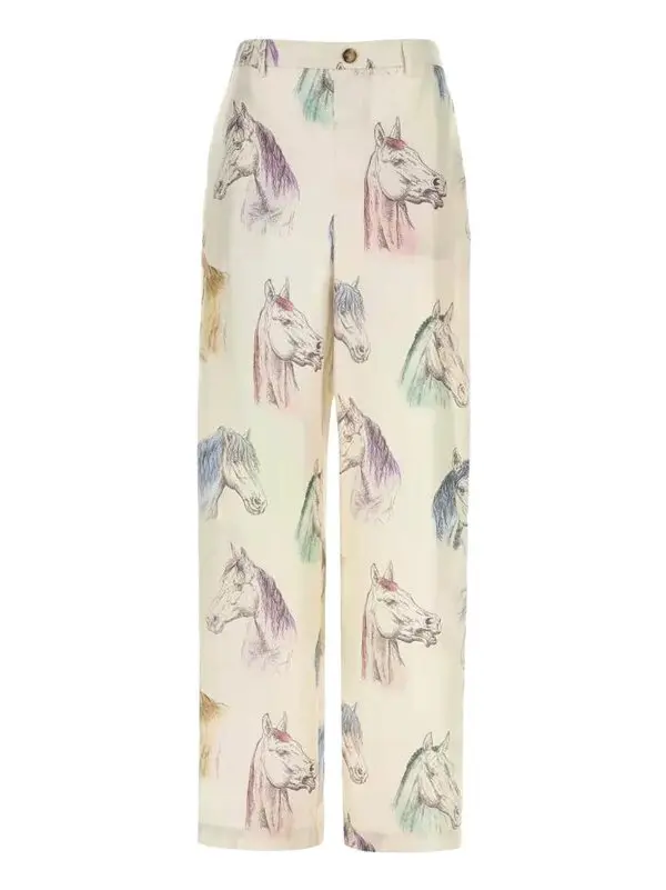 Moschino Horse Print Straight Leg Trousers - Neutrals
