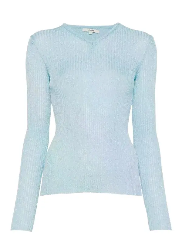 Maje Ribbed Knit V-neck Sweatshirt - Blue