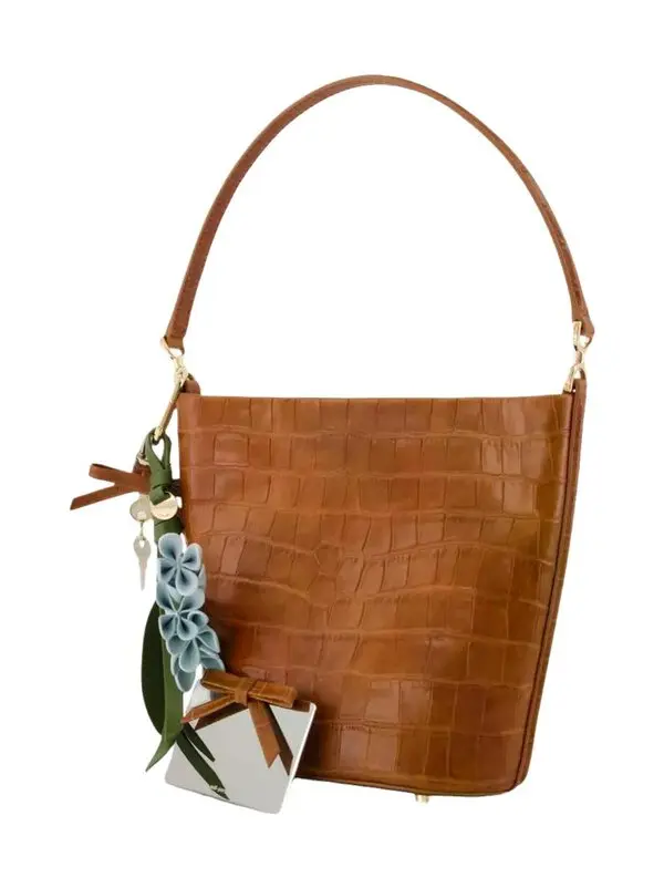 SELF-PORTRAIT Croc-effect Leather Bucket Bag - Brown