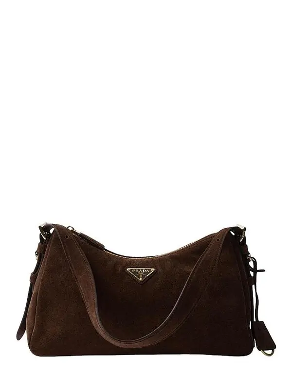 Prada Aimee Medium Suede Shoulder Bag - Brown