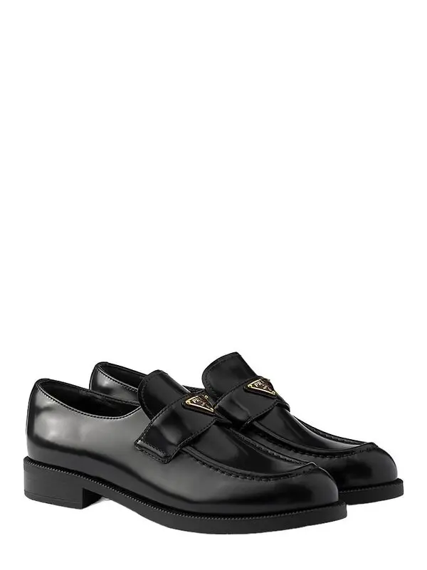 Prada Brushed Leather Loafers - Black