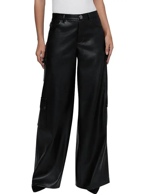 L'Agence Isolde Faux Leather Cargo Pants - Black