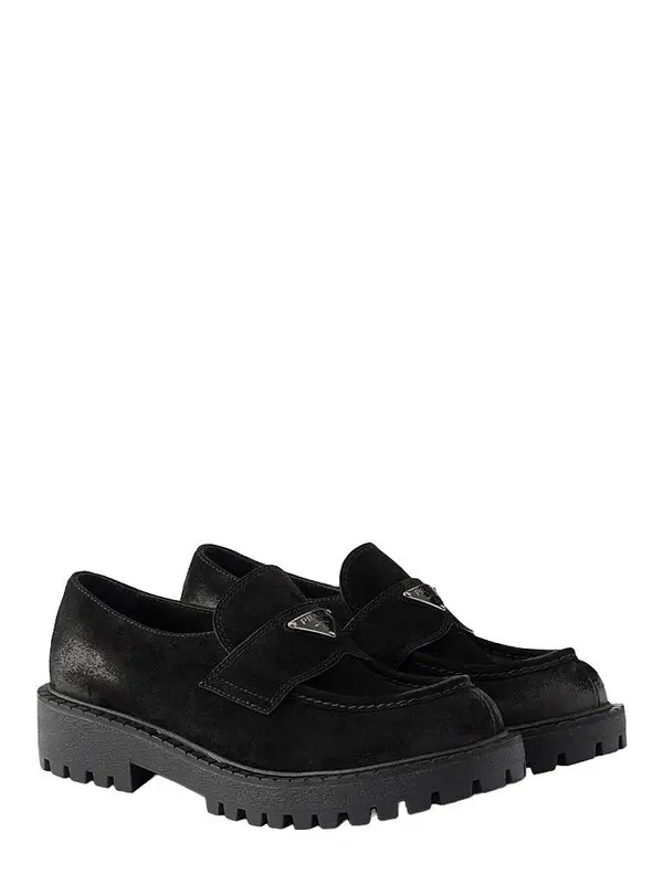 Prada Aged Suede Loafers - Black