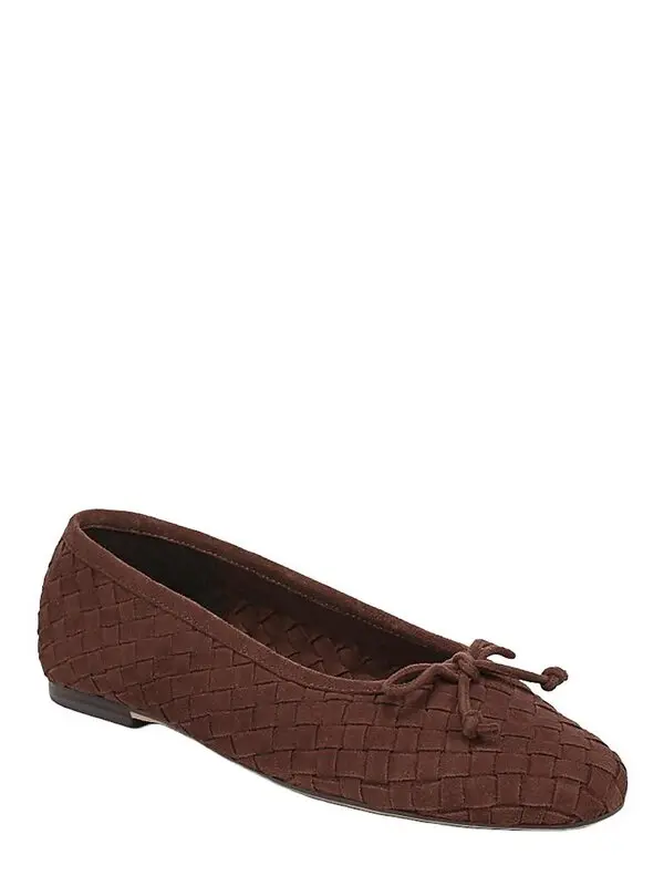 Sam Edelman Ruthie Suede Bow Woven Ballet Flats - Java Brown