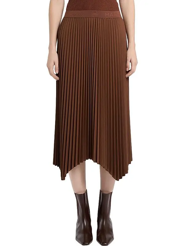 Marella Pleated Midi Skirt With Asymmetrical Hem - Caramel