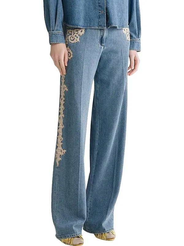 FORTE_FORTE Cavalry High Rise Embroidered Jeans - Celeste