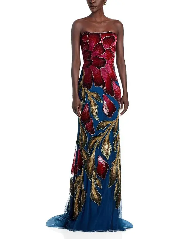 Theia Marie Strapless Beaded Gown - Shadow Petal