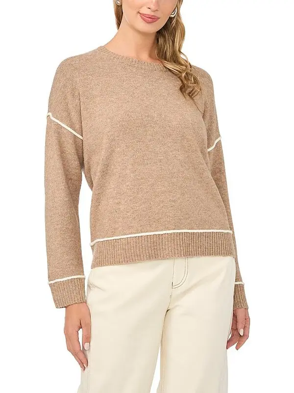 Vince Camuto Crewneck Sweater With Contrast Trim - Taupe