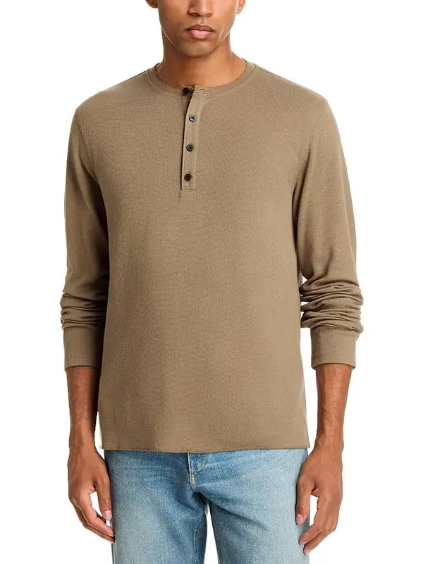 Rag & Bone Luxe Waffle Cotton Henley Shirt - Cocoa