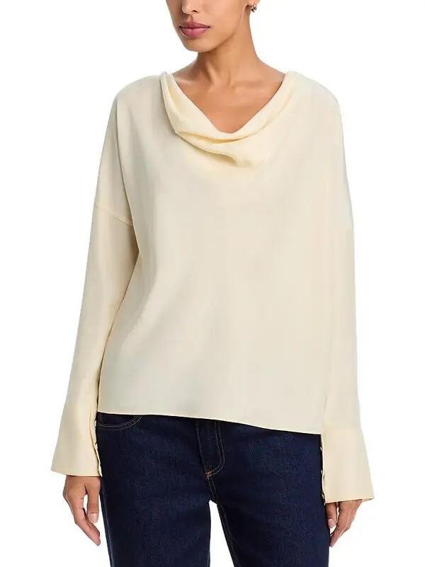 Rag & Bone Vinnie Silk Cowl Neck Blouse - Ivory