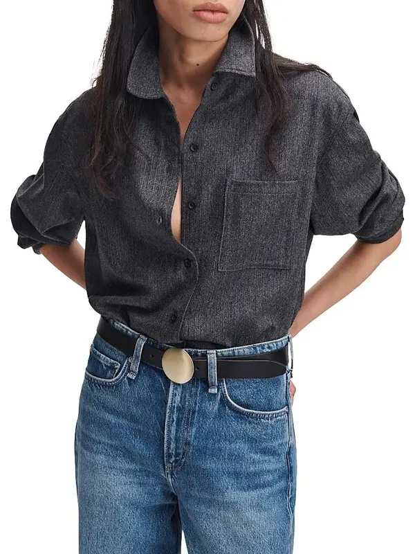 Rag & Bone Connie Tailored Wool & Cashmere Blend Shirt - Charcoal Multi