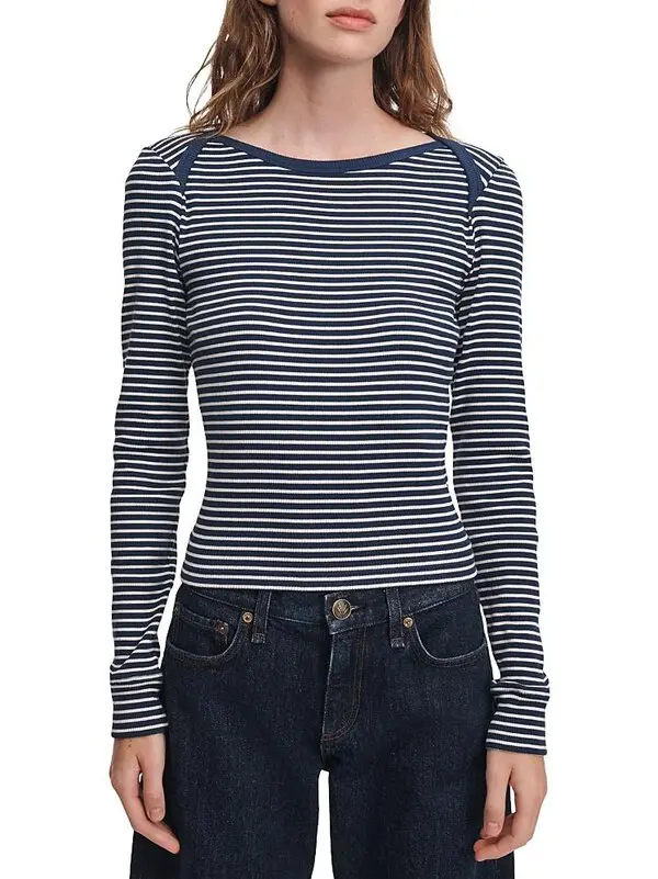 Rag & Bone The Essential Cotton Blend Rib Bateau Top - Navy