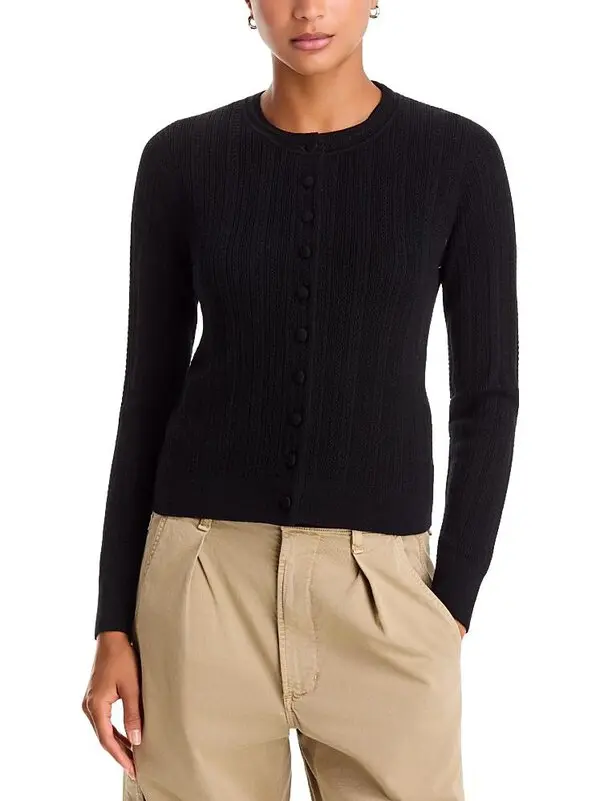 Rag & Bone Rhodes Wool Crewneck Cardigan Sweater - Black