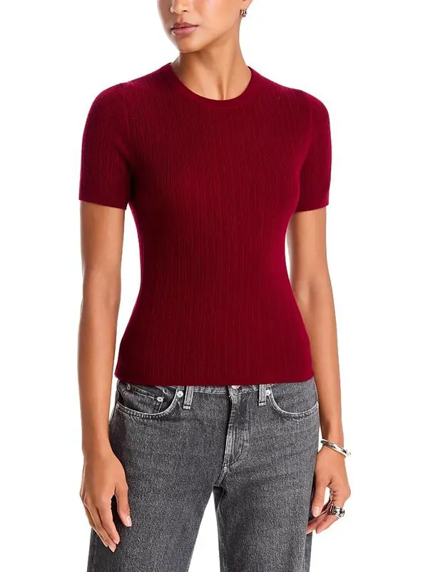 Rag & Bone Rhodes Wool Short Sleeve Crewneck Sweater - Pomegranate