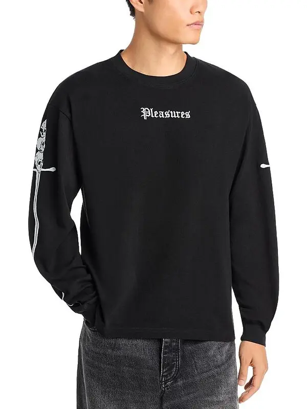 PLEASURES Luster Cotton Long Sleeve Tee - Black