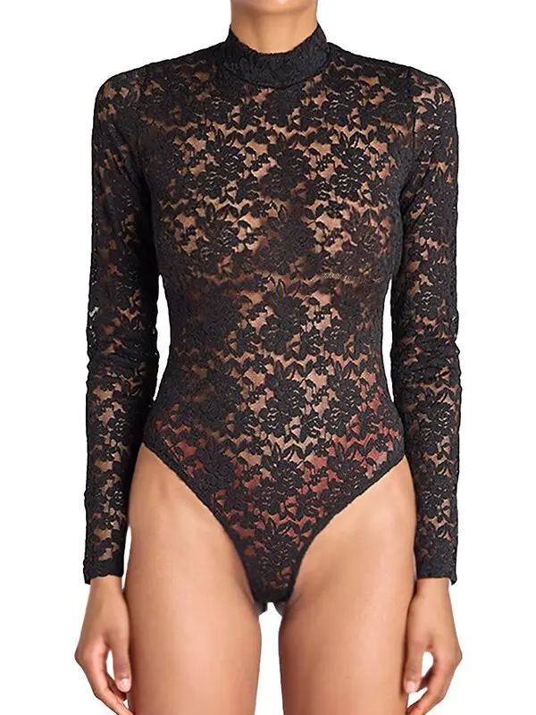 STEMS Lace Mock Neck Bodysuit - Black