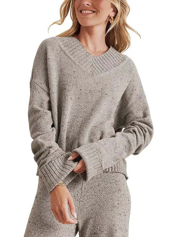 Splendid V-neck Tweedy Sweater - Heather Charcoal