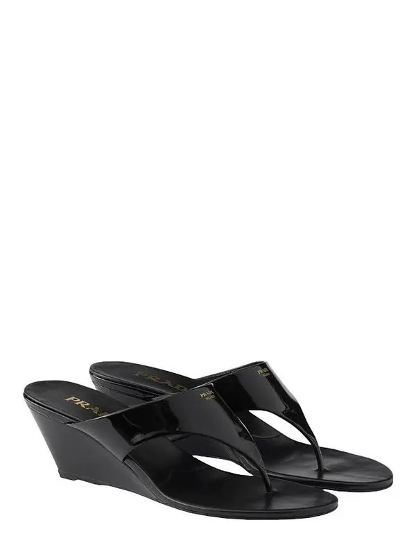Prada Patent Leather Thong Sandals - Black
