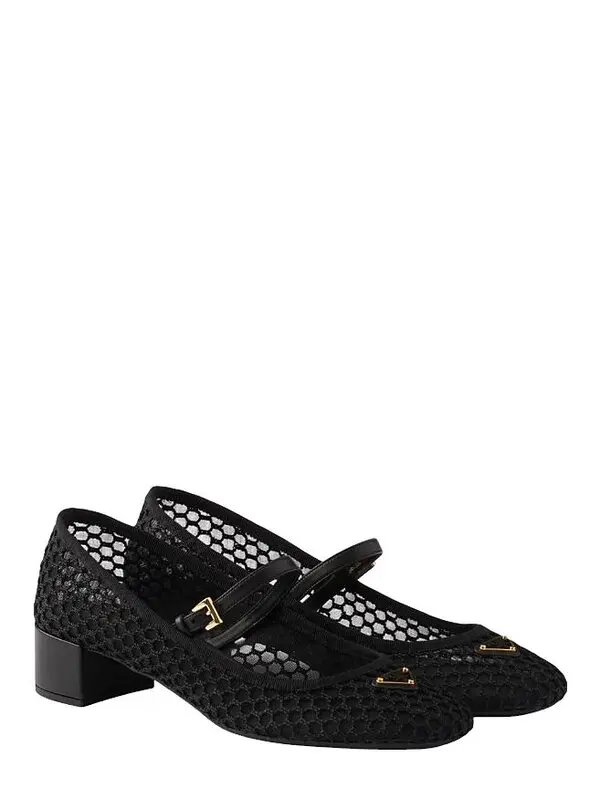 Prada Low Heel Mesh Fabric Ballerinas - Black