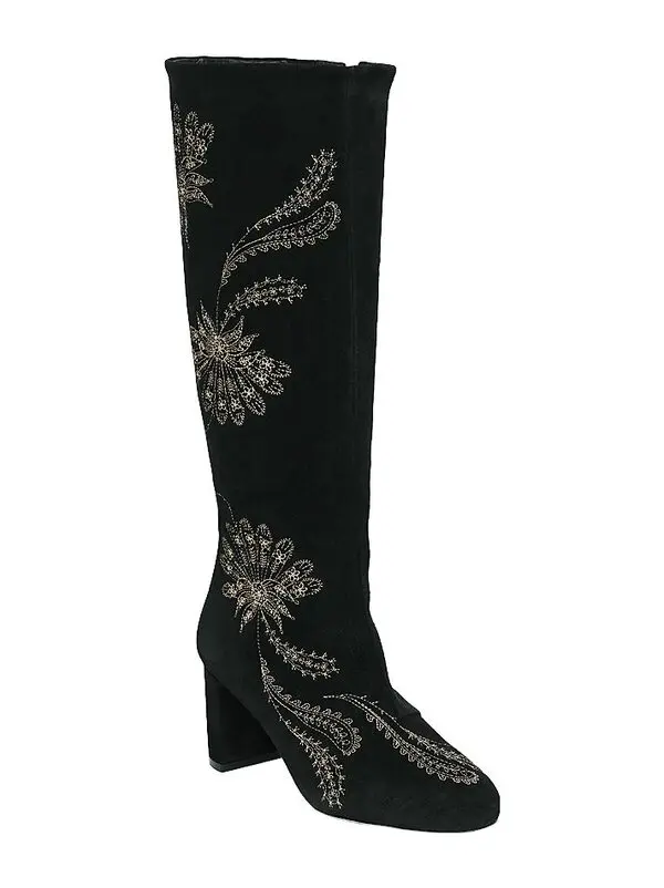 Cinq À Sept Dani Embroidered Suede Knee High Boots - Black
