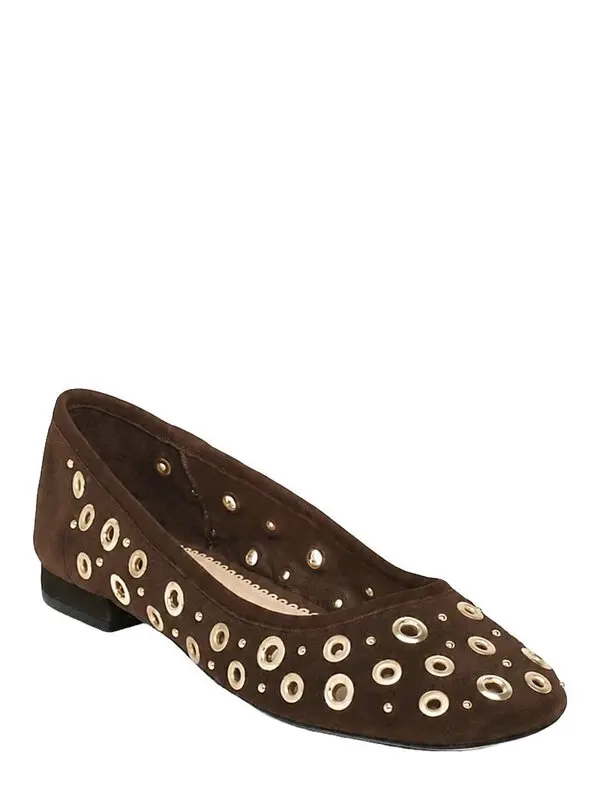 Cinq À Sept Suede Ballet Flats With Mixed Hardware - Chocolate