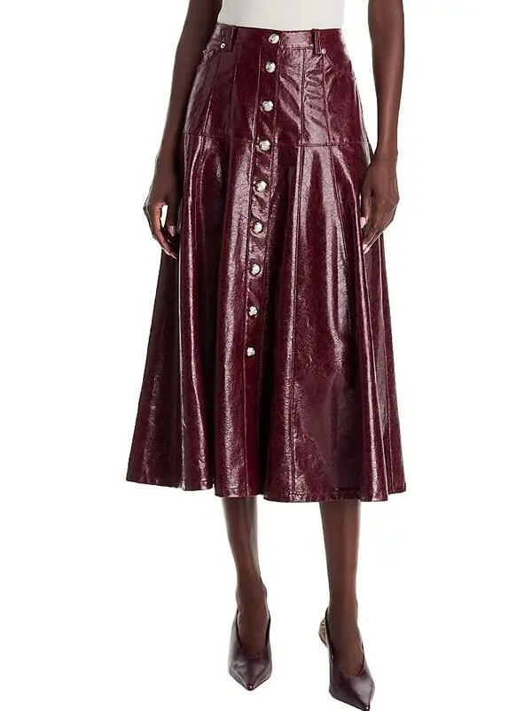 Cinq À Sept Veena Tumbled Faux Leather Midi Skirt - Black Cherry
