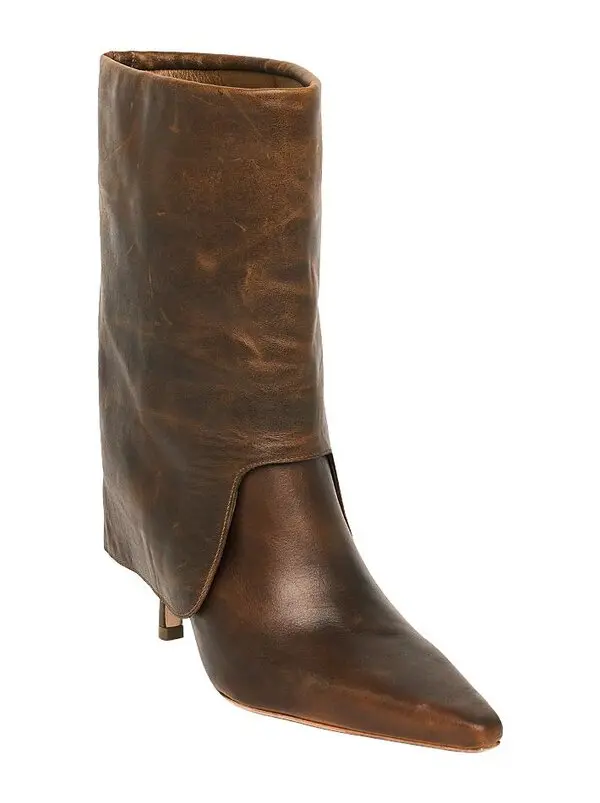 Cinq À Sept Anita Fold Over Distressed Leather Boots - Toffee