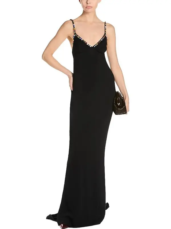 Stella McCartney Embellished V Neck Gown - Black