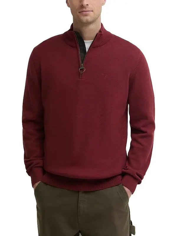 Barbour Cotton Half Zip Knit Pullover Sweater - Russet
